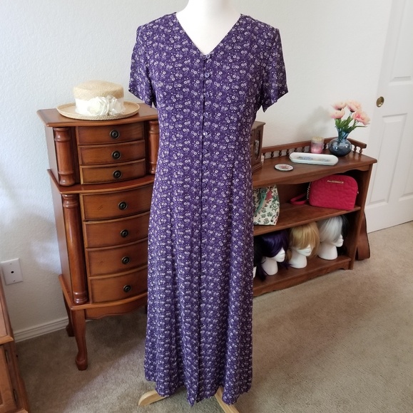 Vintage | Dresses | Vintage 9s Cottagecore Purple Floral Maxi Dress ...